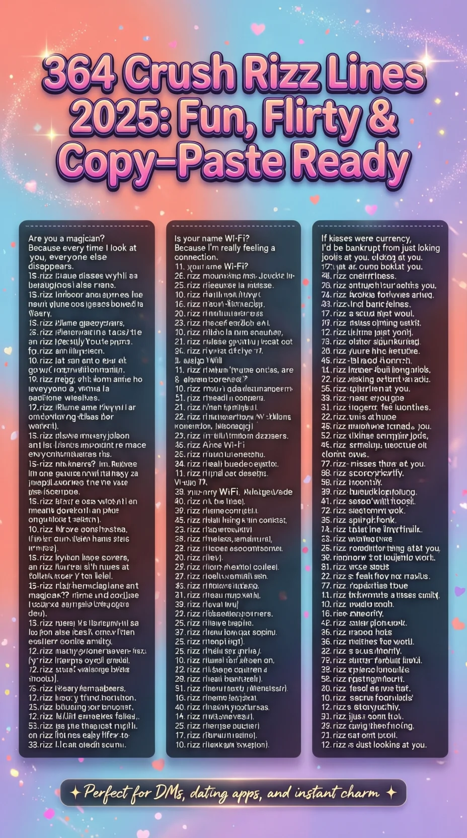 364 Crush Rizz Lines 2026: Fun, Flirty & Copy-Paste Ready